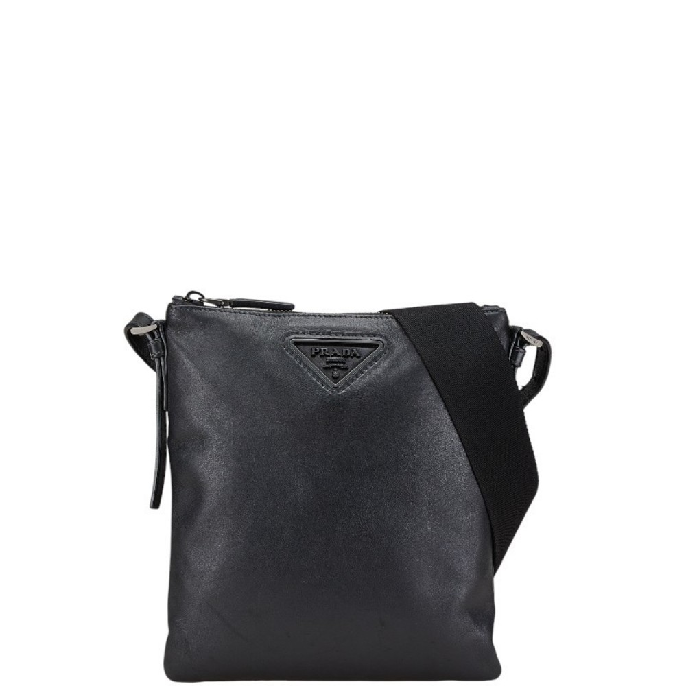 Prada Triangle Logo Crossbody Black Leather - Gem